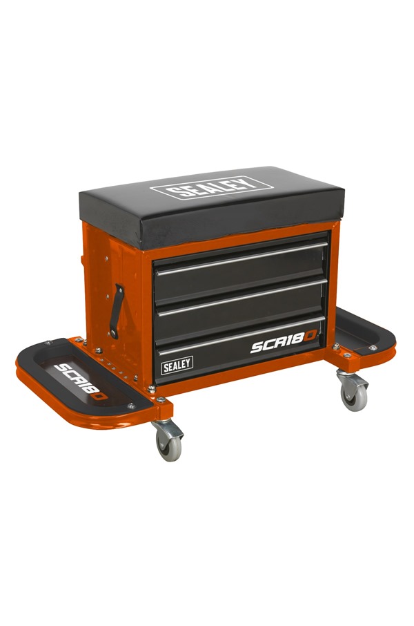 Sealey SCR18O Mechanic's Utility Seat & Toolbox - Orange (SLY-SCR18O ...