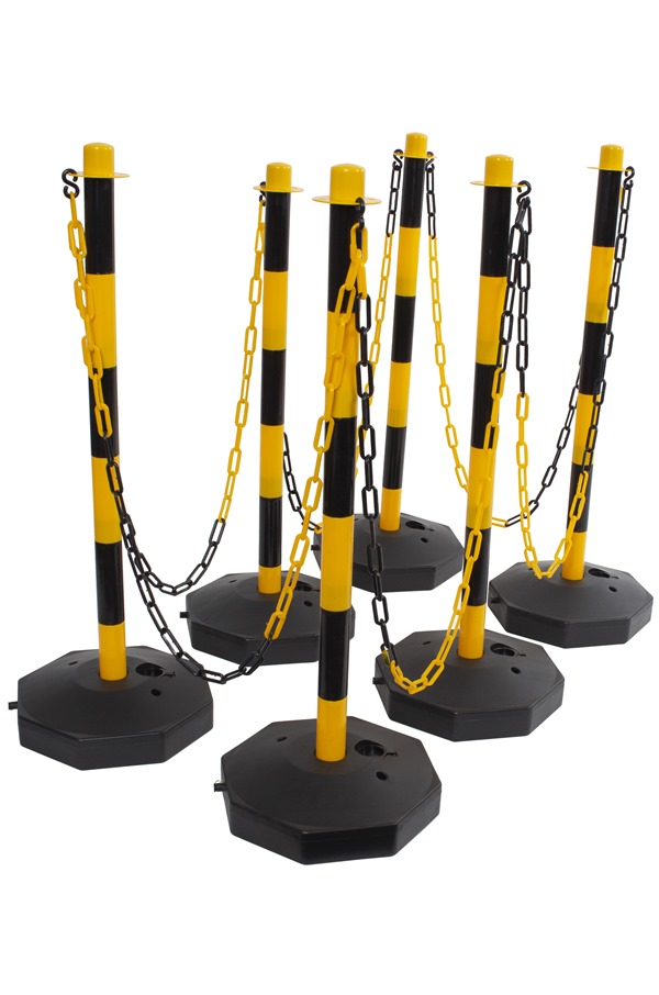 Yellow & Black Plastic Chain Post Set (x6) with 15mtrs of Chain (PC ...